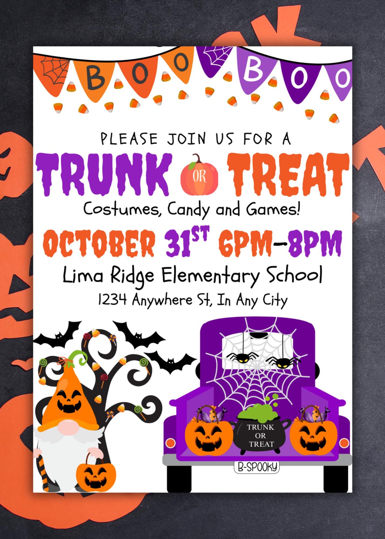 Editable Trunk or Treat Invitation: Halloween Event Flyer (5x7 Inch ...