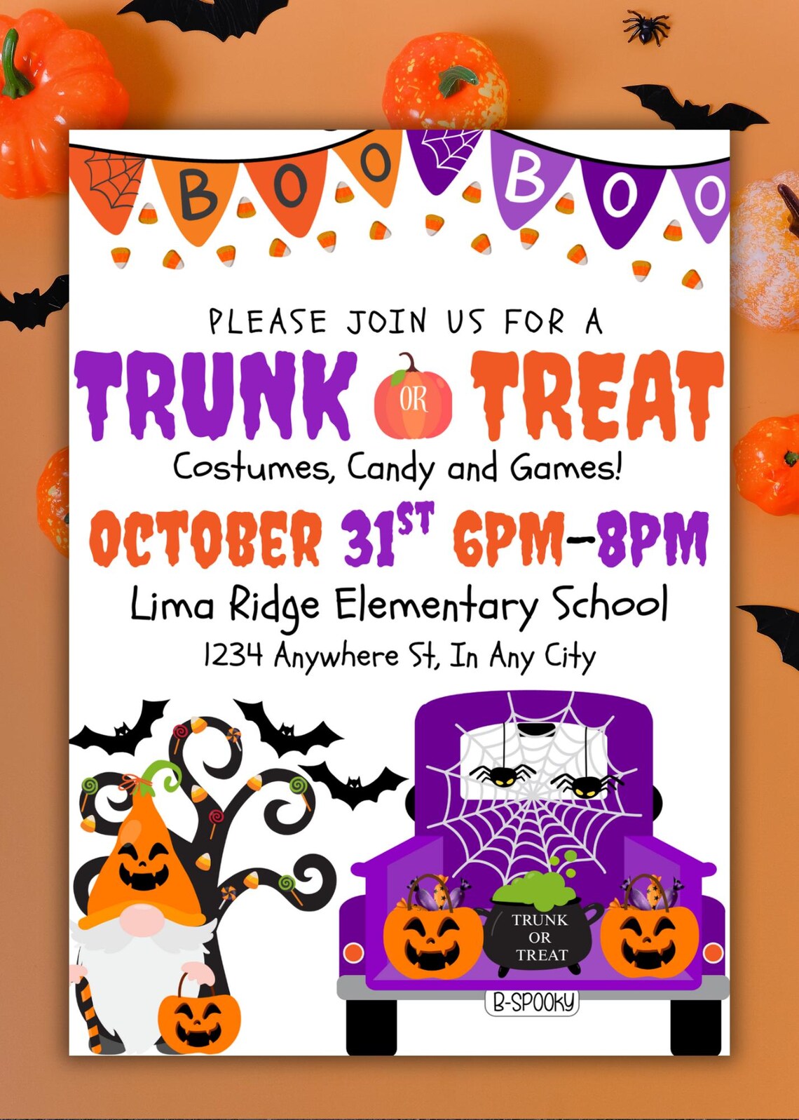Editable Trunk or Treat Invitation: Halloween Event Flyer (5x7 Inch ...