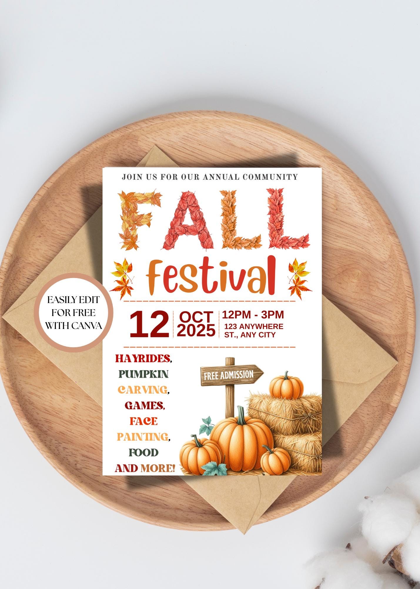 Editable Fall Festival Invitation Template: Pumpkin Patch Party Invite ...