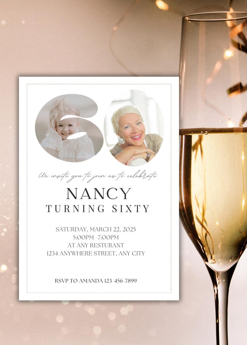 Editable 60th Birthday Invite, Turning Sixty, Personalized Photo of ...