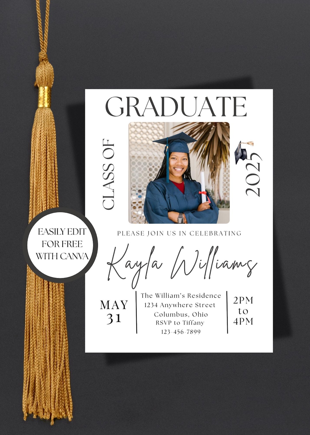 Photo Graduation Invitation: Class of 2025, 2026 Editable Canva ...