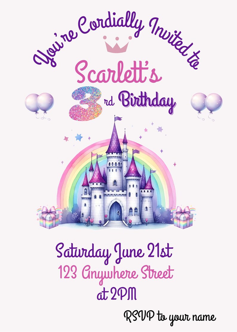 Princess Castle Birthday, Invitation Cordially Invited To, Girl ...