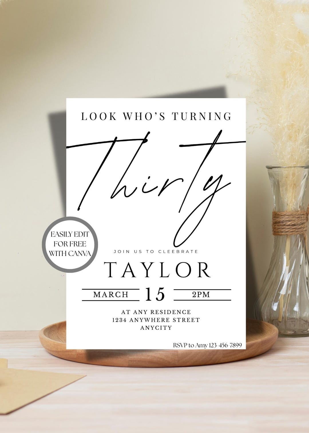 Turning Thirty Birthday Invitation: Minimalist Invite (PDF) - Etsy