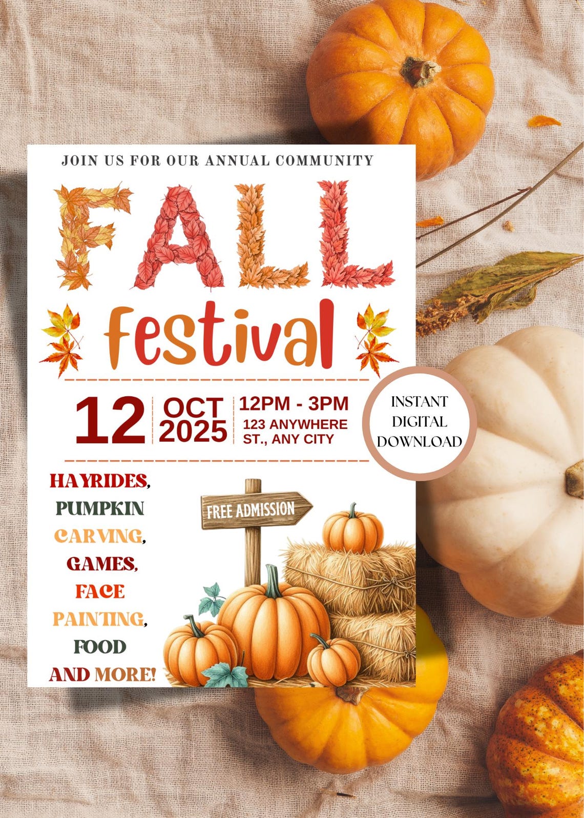 Editable Fall Festival Invitation Template: Pumpkin Patch Party Invite ...