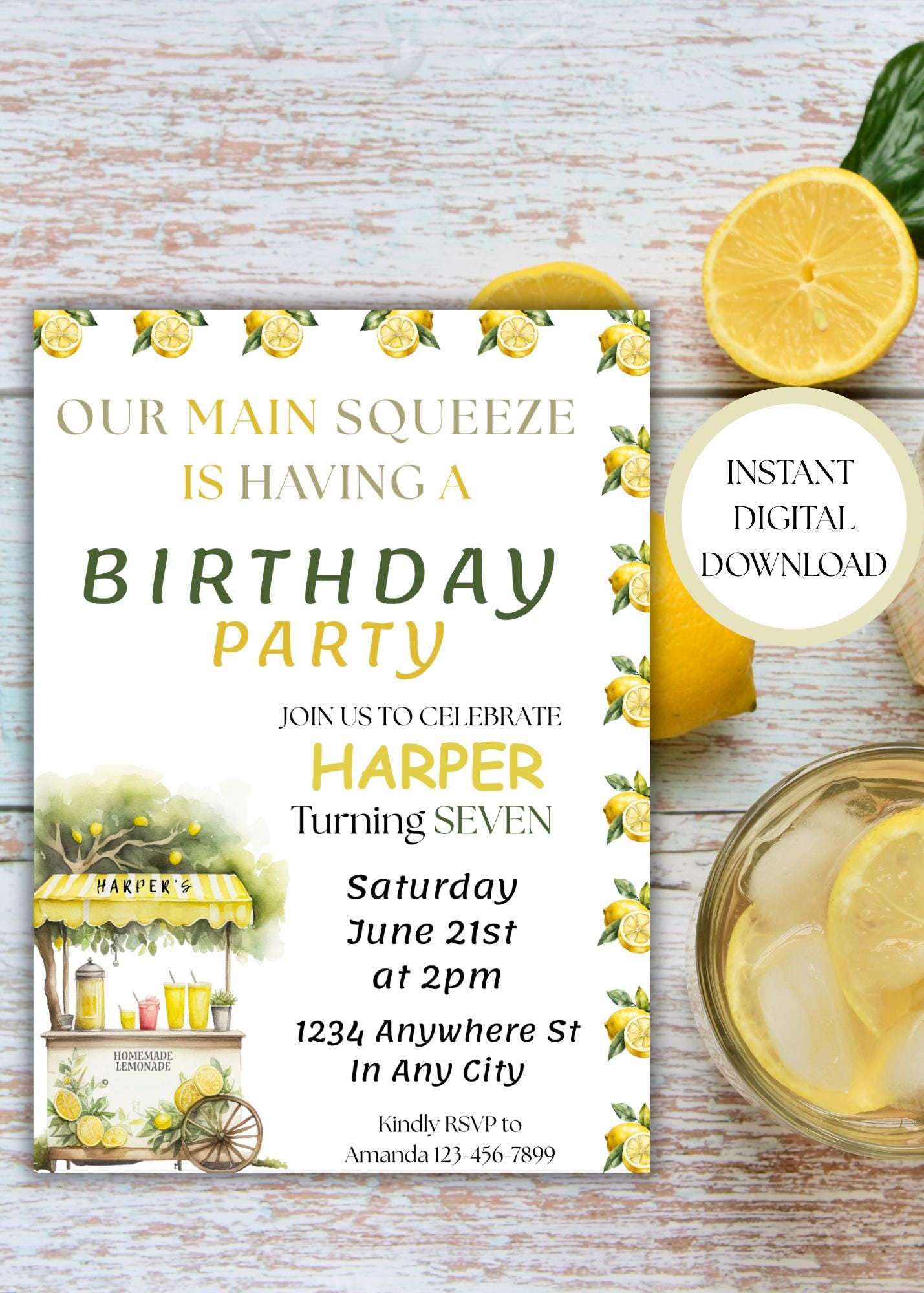 Lemonade Birthday Party Invitation: Editable Digital Invite (PDF) - Etsy