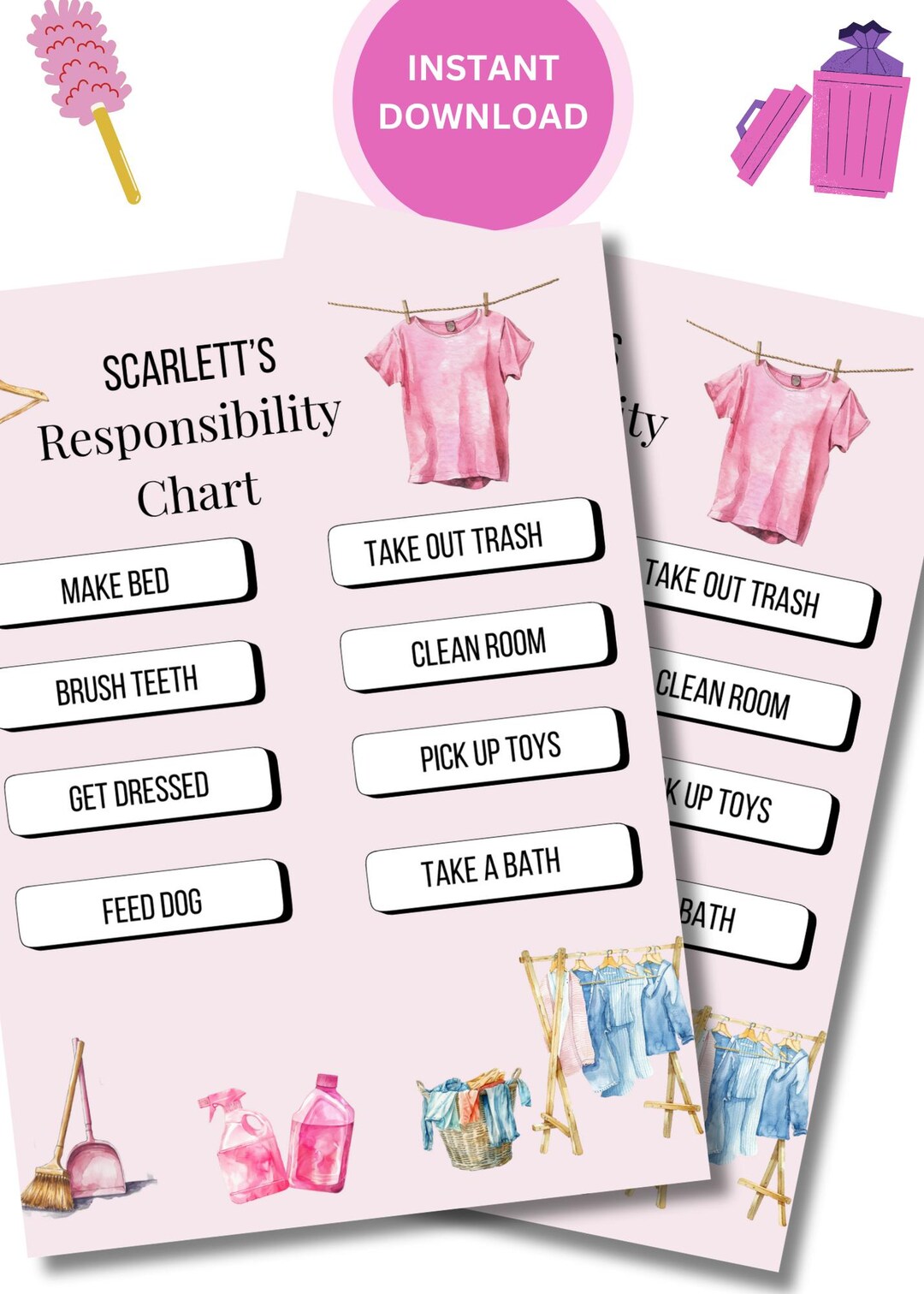 Kids Chore Chart, Kids Editable Chore Chart, Personalize Kids Chore ...