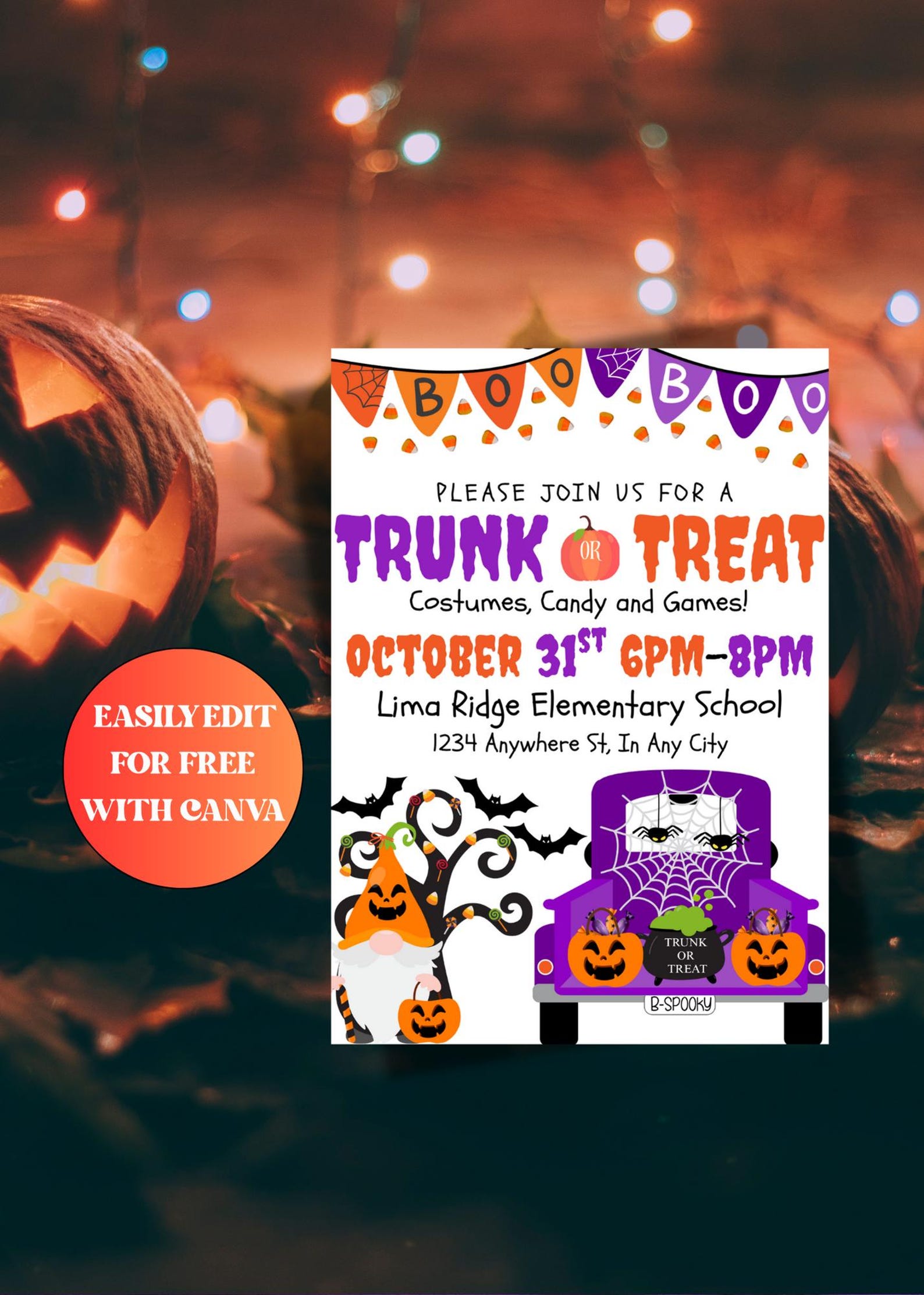 Editable Trunk or Treat Invitation: Halloween Event Flyer (5x7 Inch ...