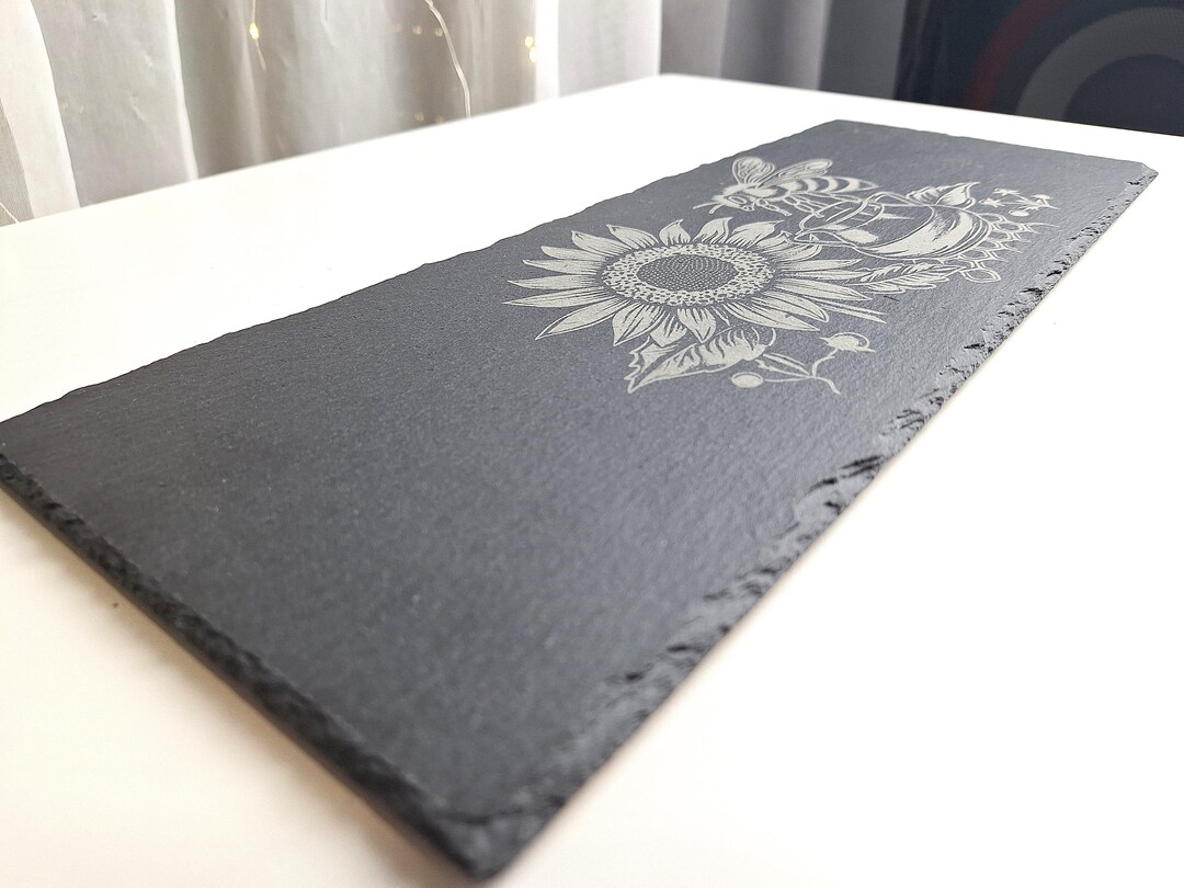 Black Slate With Honeybee Engraving – Custom Nature-inspired Engraving ...