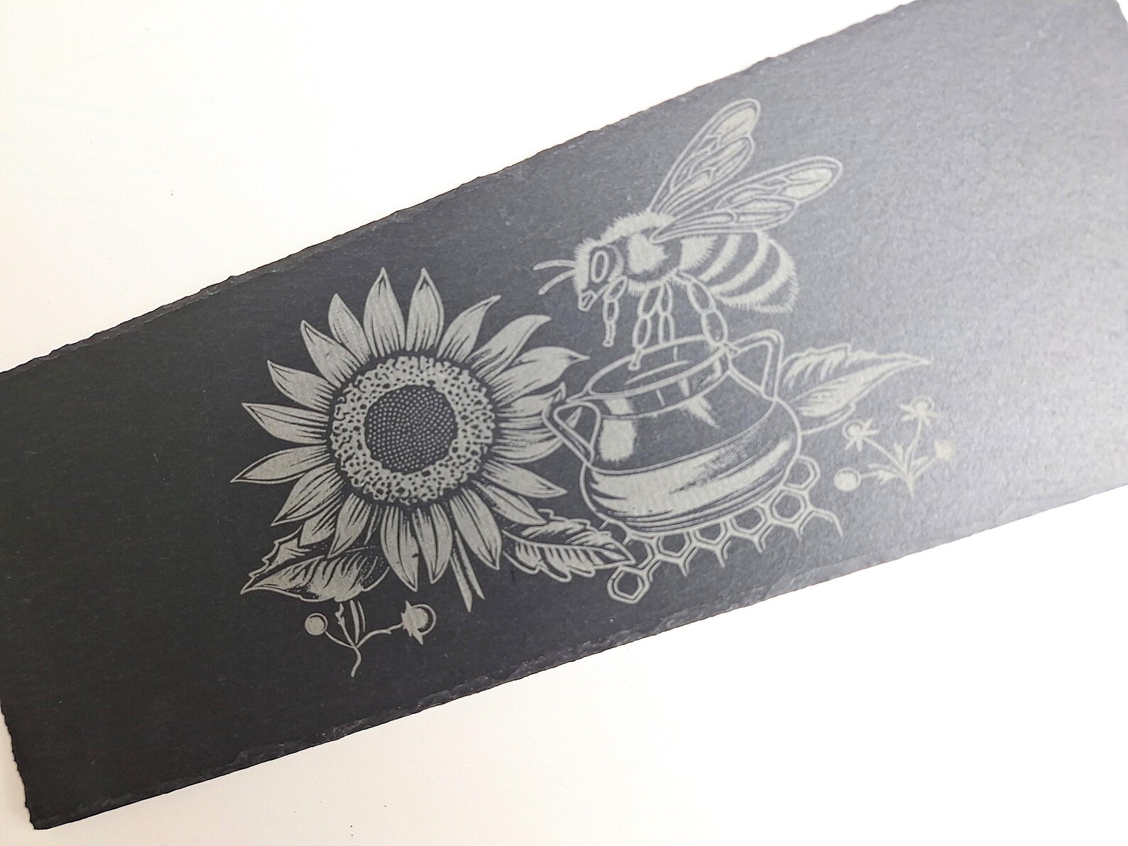 Black Slate With Honeybee Engraving – Custom Nature-inspired Engraving ...