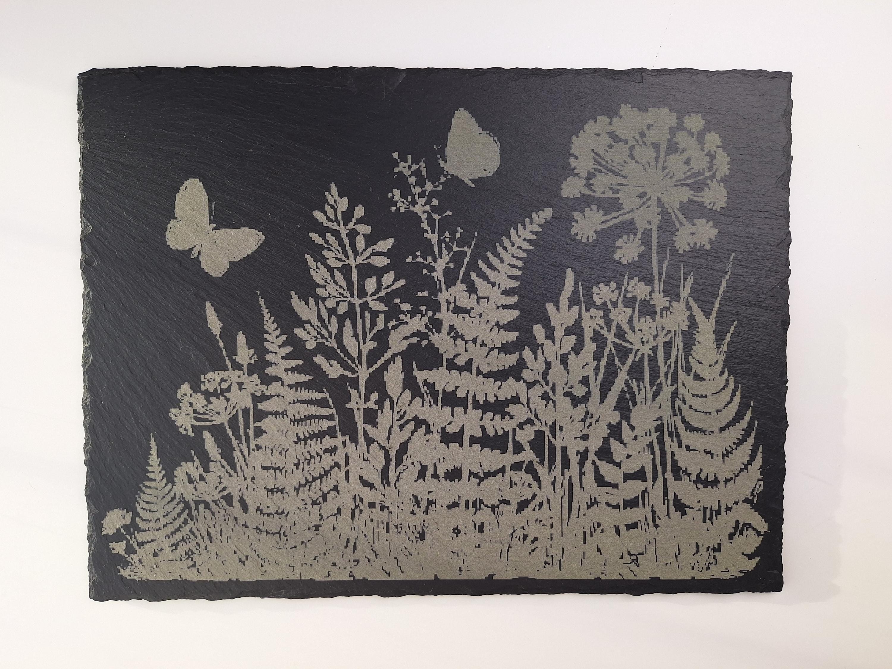 Black Slate With Meadow Engraving – Custom Nature-inspired Engraving on ...