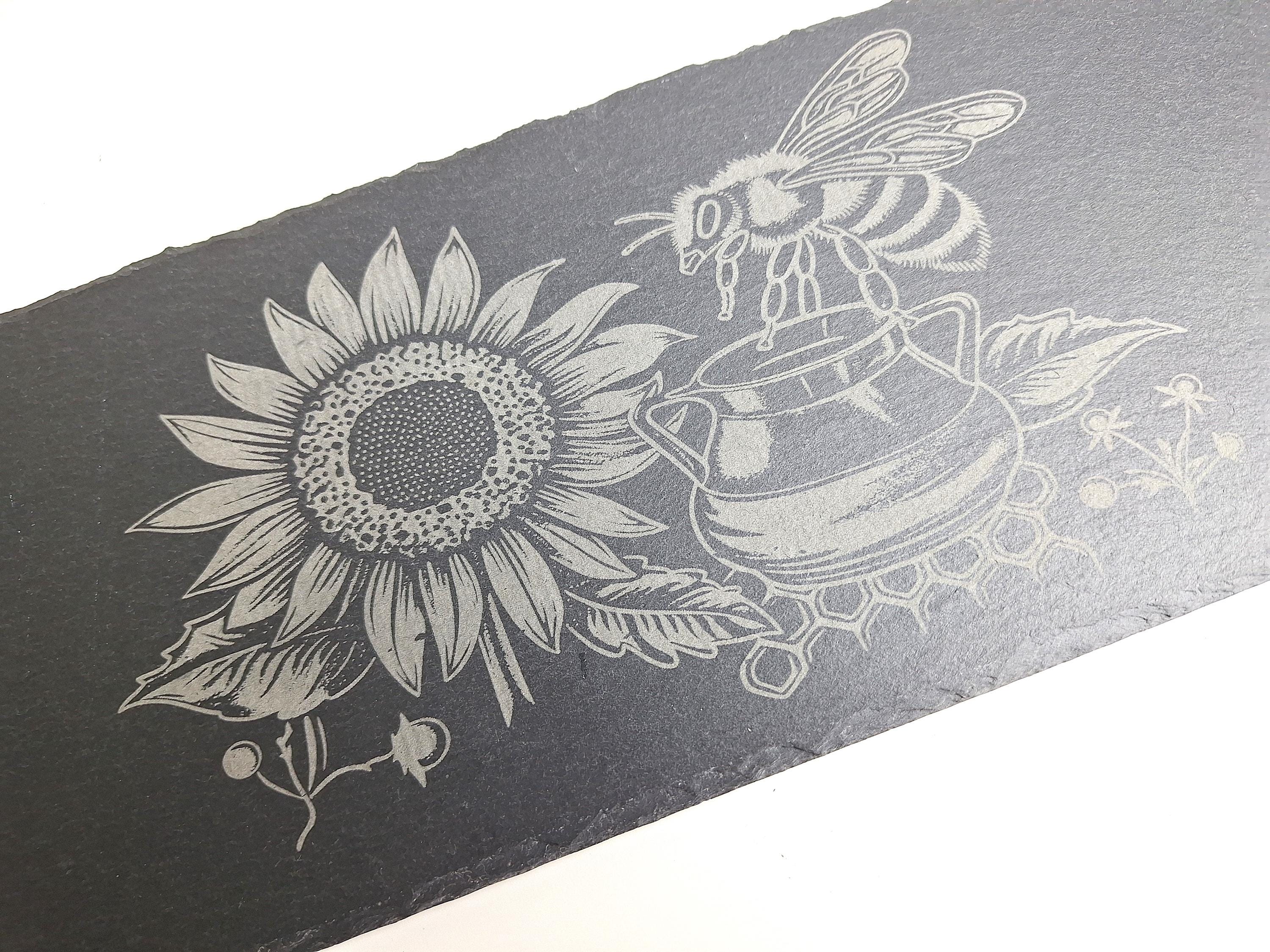 Black Slate With Honeybee Engraving – Custom Nature-inspired Engraving ...