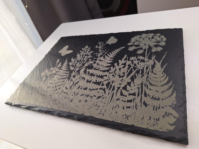 Black Slate With Meadow Engraving – Custom Nature-inspired Engraving on ...