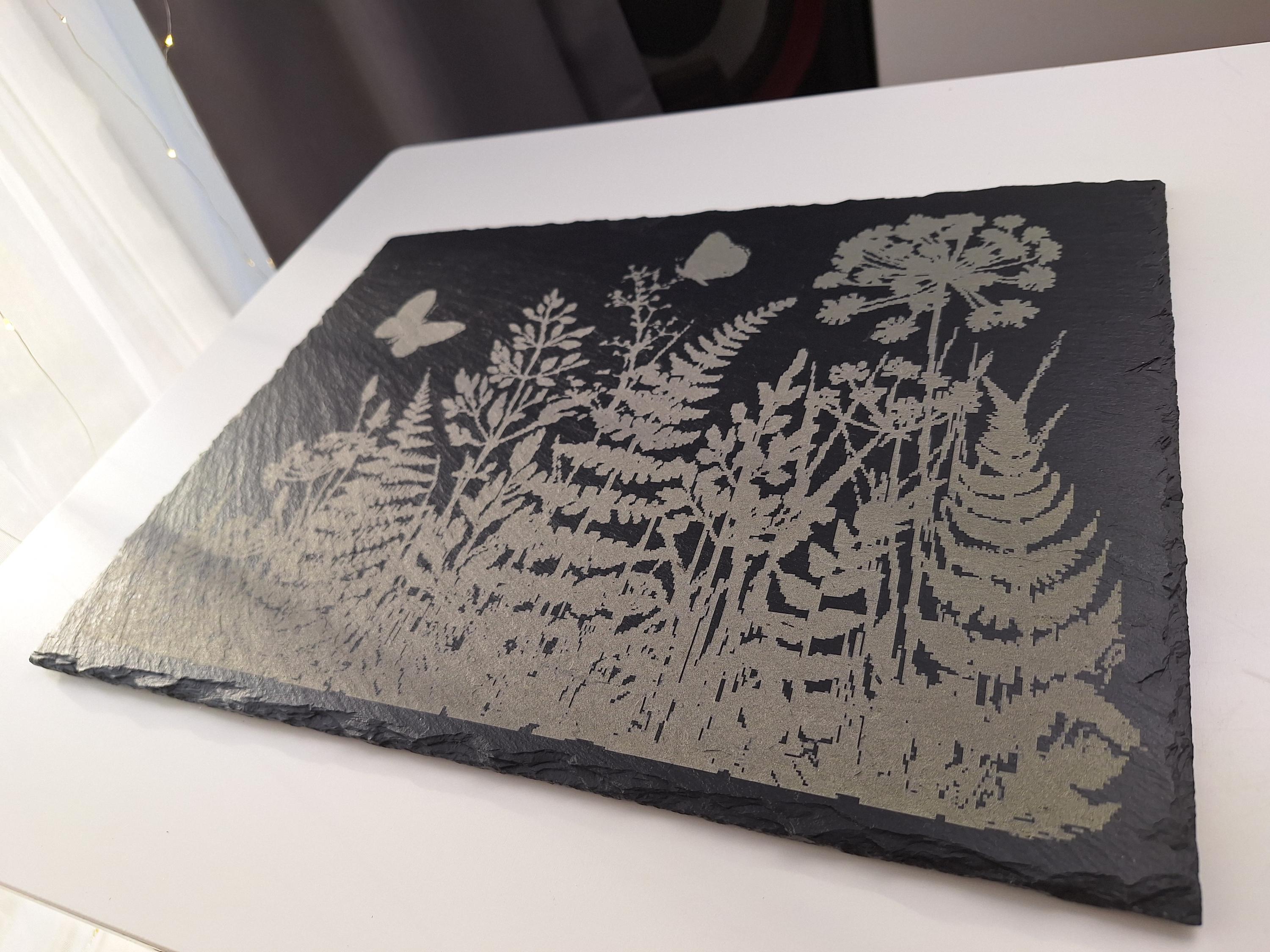 Black Slate With Meadow Engraving – Custom Nature-inspired Engraving on ...