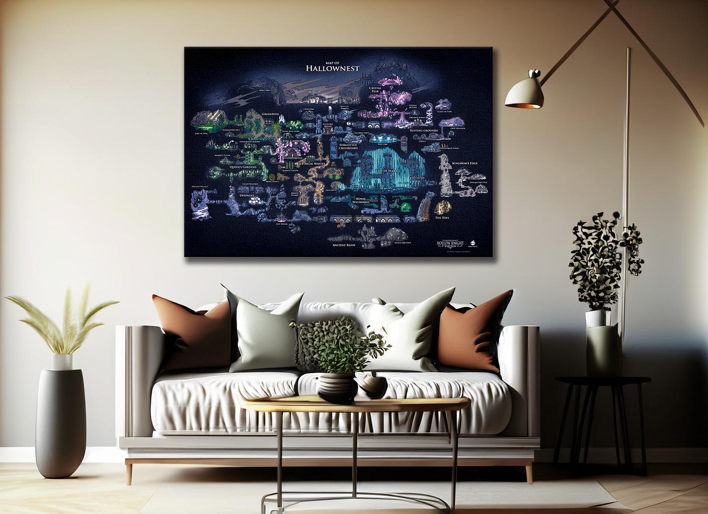 Hollow Knight Map Canvas, Hallownest Wall Art Poster, Rolled Canvas ...