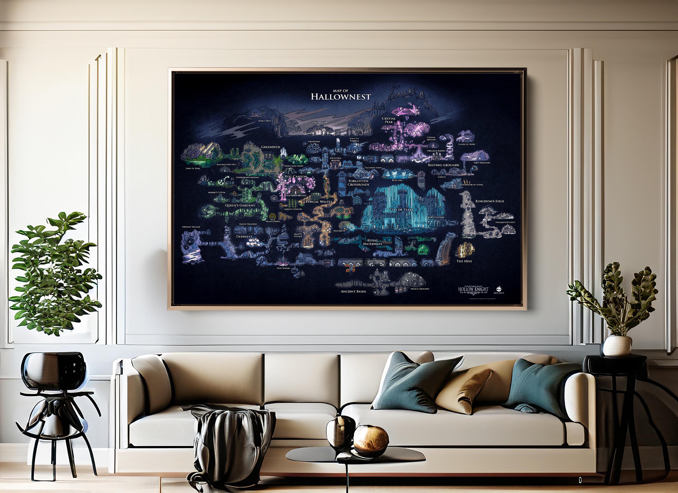 Hollow Knight Map Canvas, Hallownest Wall Art Poster, Rolled Canvas ...