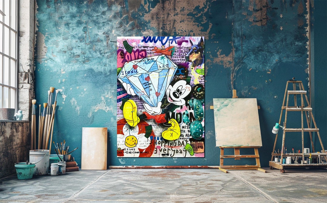 Hand-painted Mickey Mouse Diamond Pop Art Graffiti Painting - Iconic ...