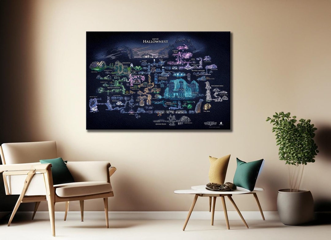 Hollow Knight Map Canvas, Hallownest Wall Art Poster, Rolled Canvas ...