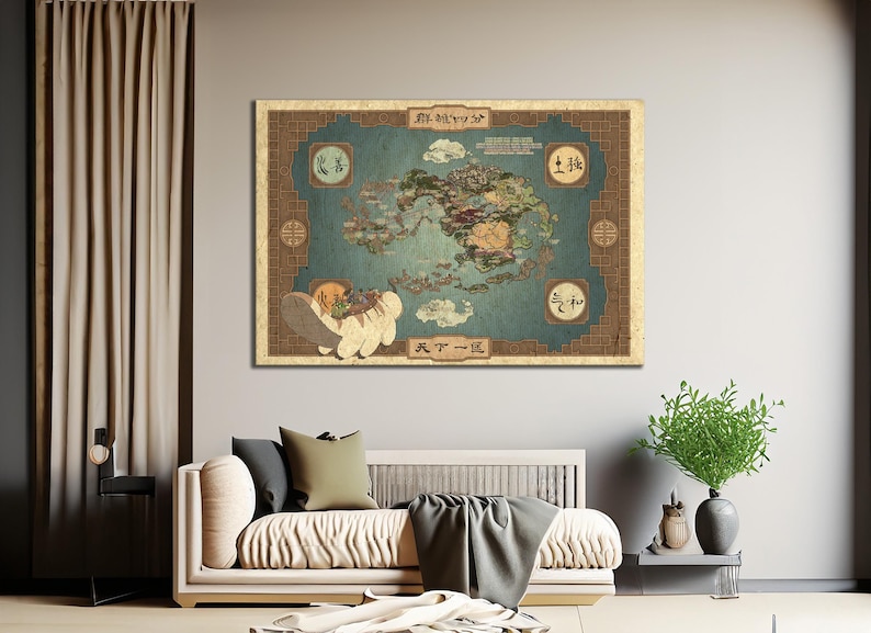 Avatar Air-bender World Map Canvas Wall Art Design | Poster Print Decor ...
