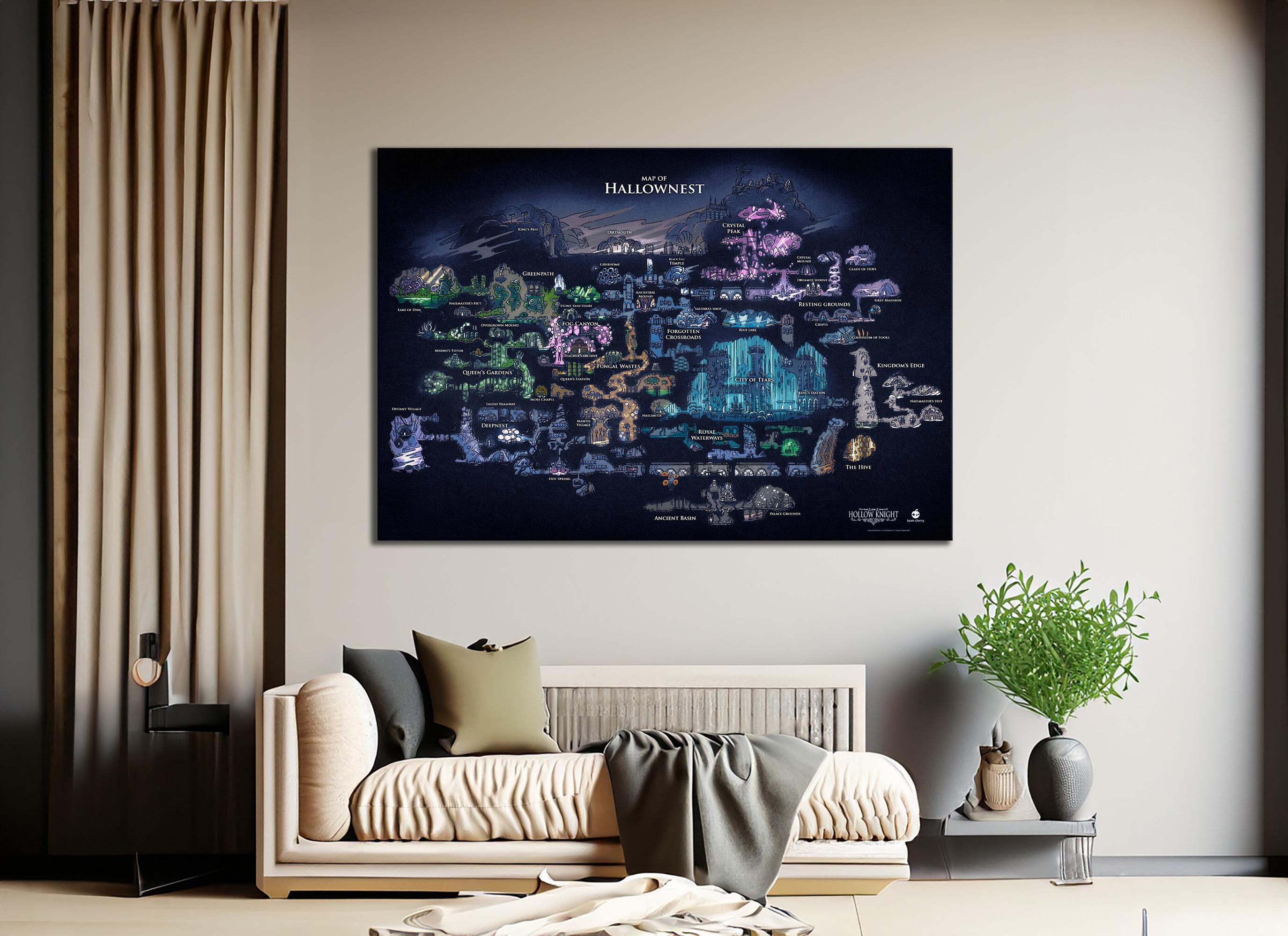 Hollow Knight Map Canvas, Hallownest Wall Art Poster, Rolled Canvas ...