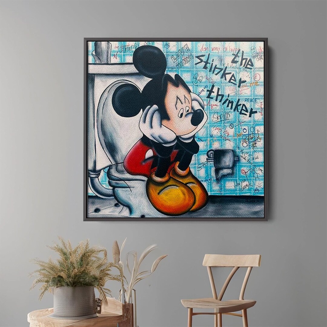 Mickey Mouse Thinker in the Toilet Pop Art Canvas Print, Luxury ...
