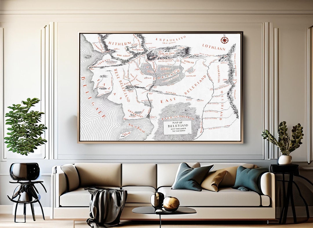 Beleriand Map Canvas Print, Map of Middle Earth Canvas Wall Art Hanger ...