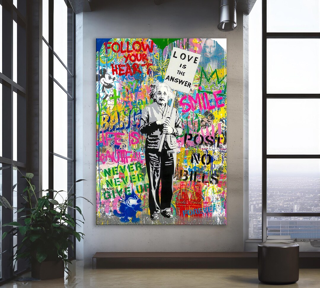 Albert Einstein Love is the Answer Pop Art Canvas Wall Art, Banksy ...