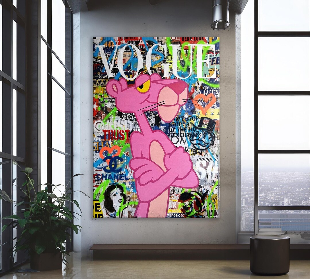 Banksy Pink Panther Graffiti Pop Art Canvas, Banksy Style Pop Art, Pink ...