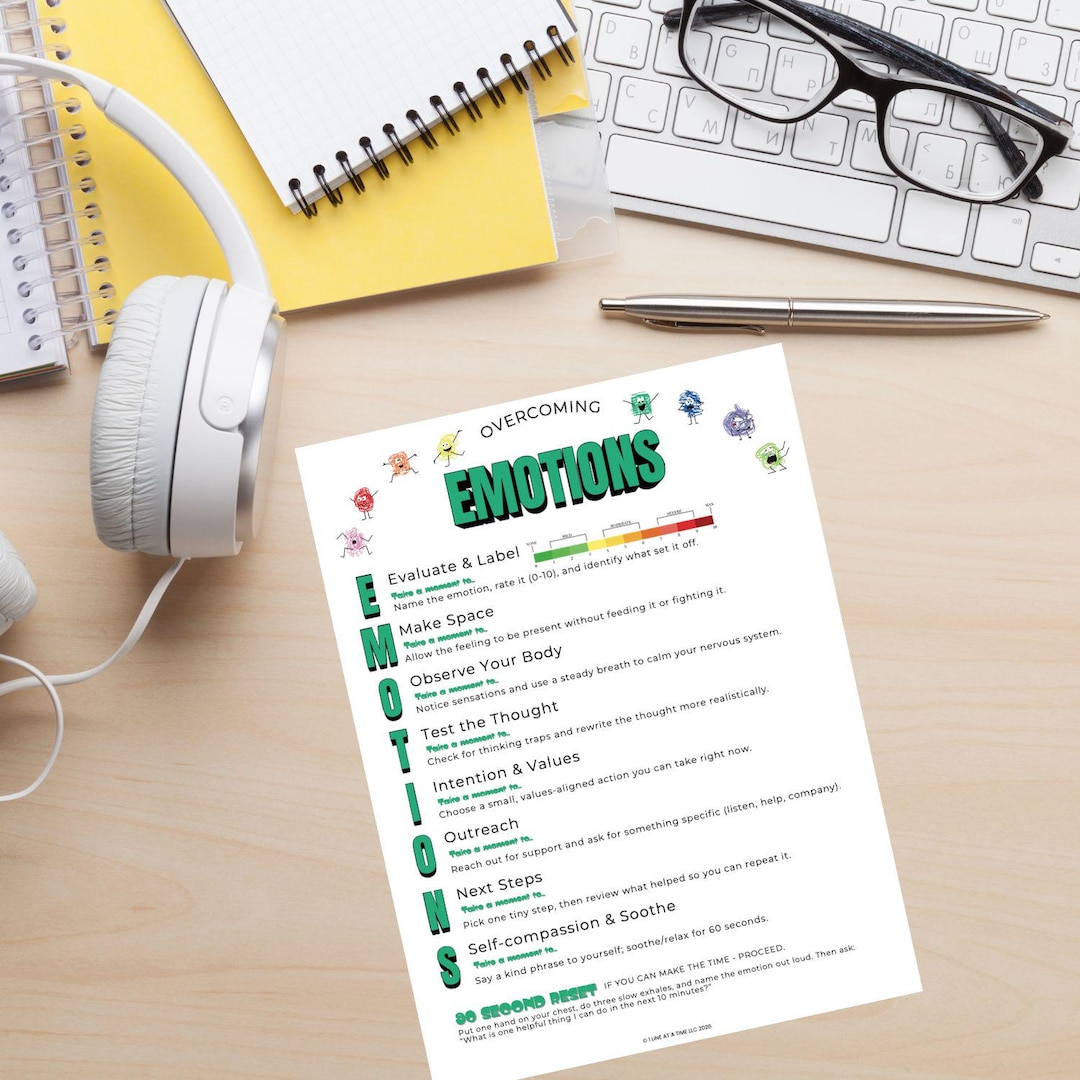 Printable Overcoming EMOTIONS Framework & 6pg Worksheet | Emotional ...