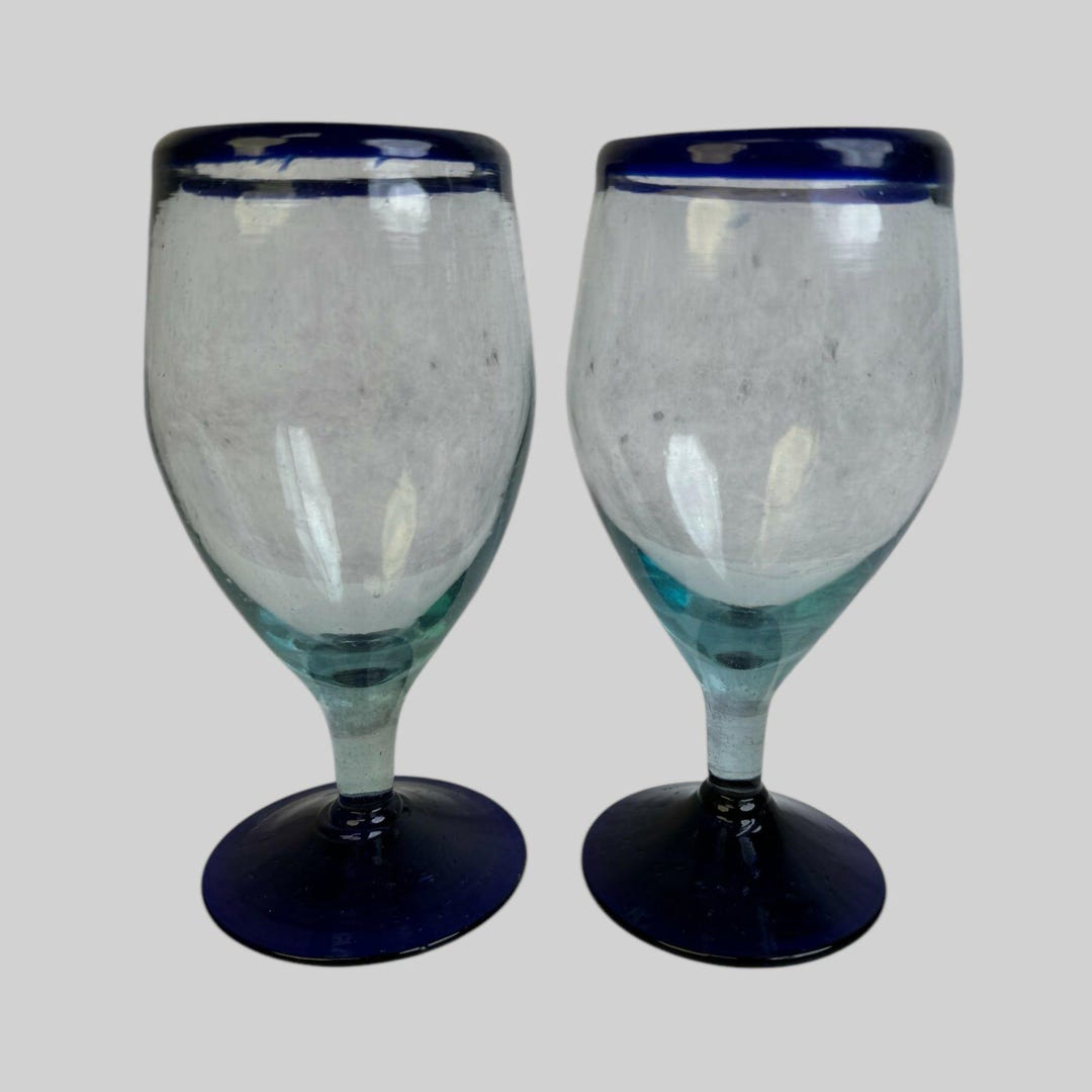 Hand-blown Mexican Blue Goblets | Elegant Set of 2 - Etsy