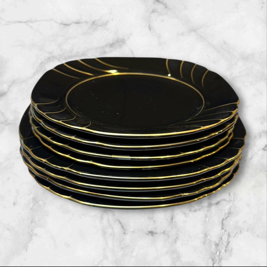 Ranmaru Black Wave Plates & Bowls | Set of 8 | Good Condition | Minor ...