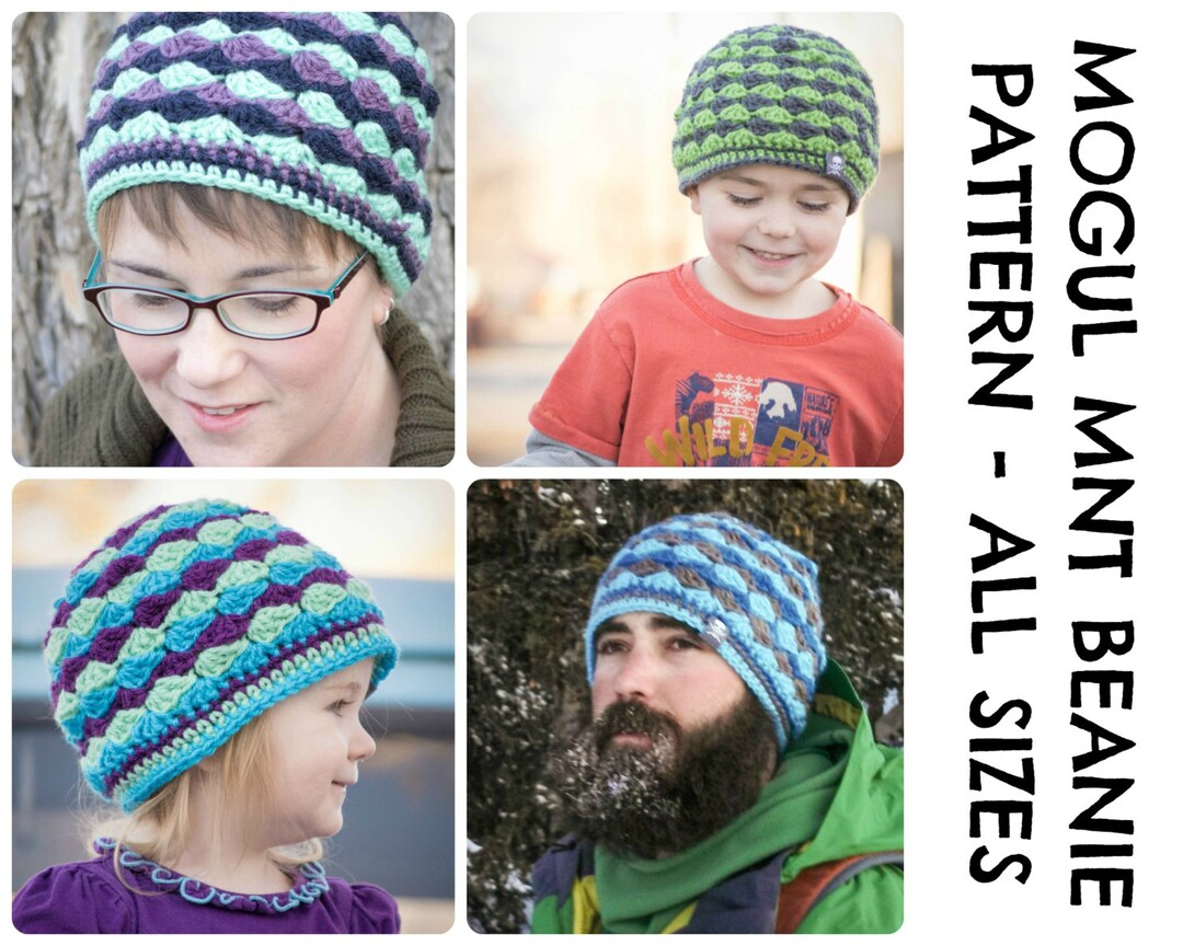 CROCHET HAT PATTERNS - Mogul Mountain Beanie - Adults & Kids Sizes - Etsy