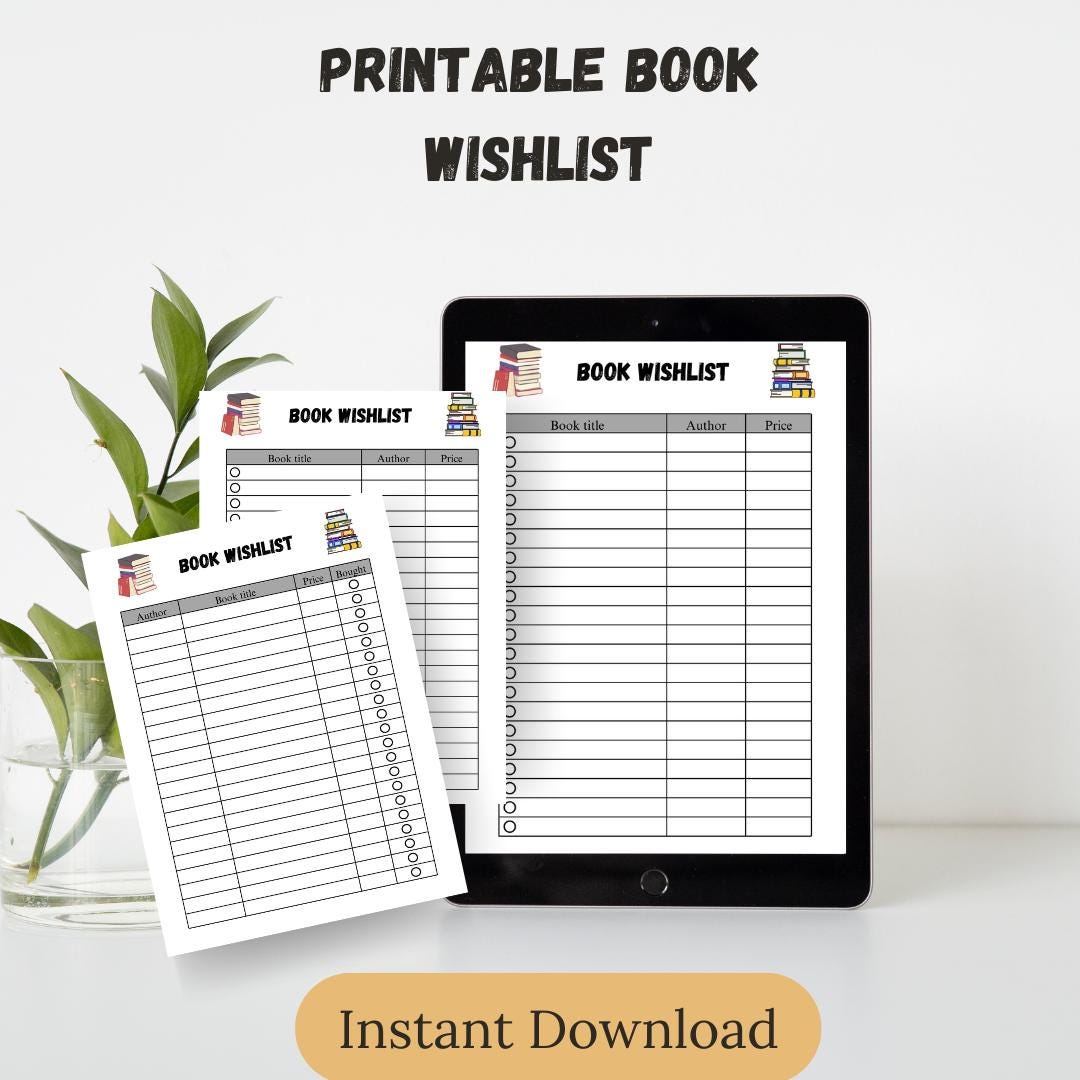 Book Wishlist Printable Template - Reading Tracker & Journal - A4, A5 ...