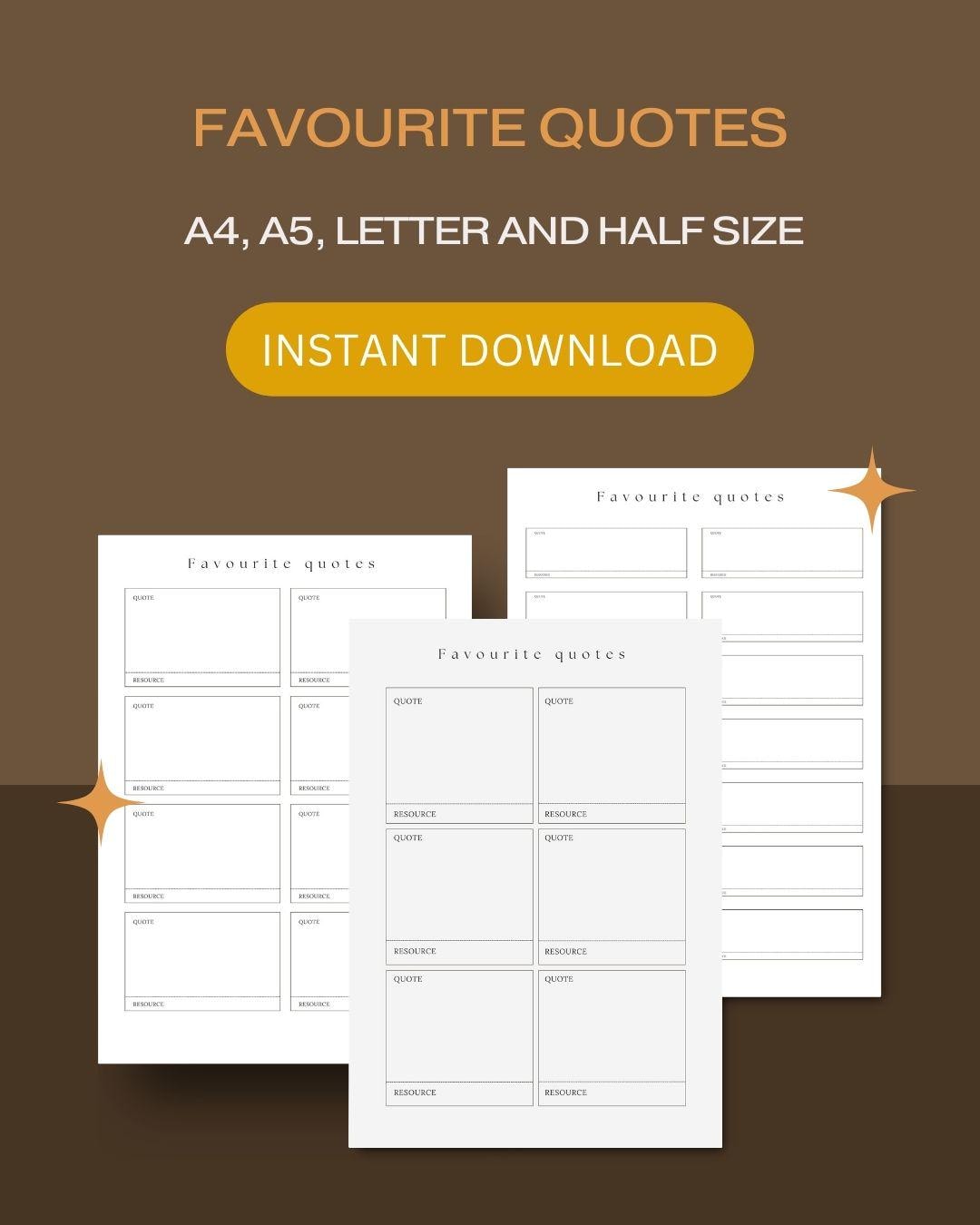 Favorite Quotes Tracker Printable | Digital Quote Journal Log | Reading ...