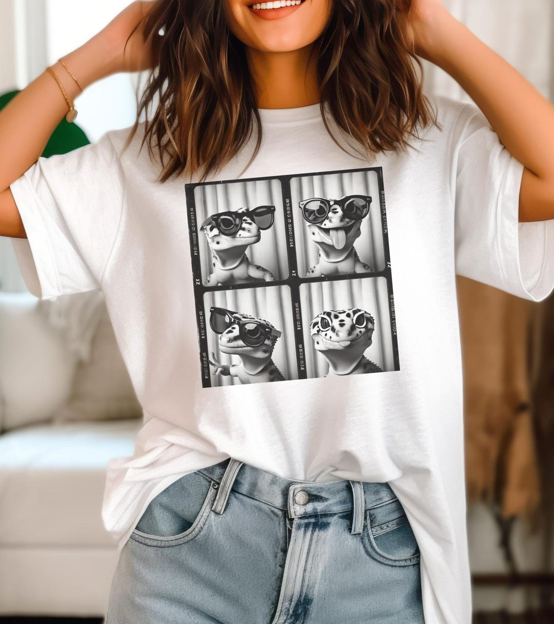 Gecko Photo Booth T-shirt, Funny Humorous Tee for Reptile Lovers ...