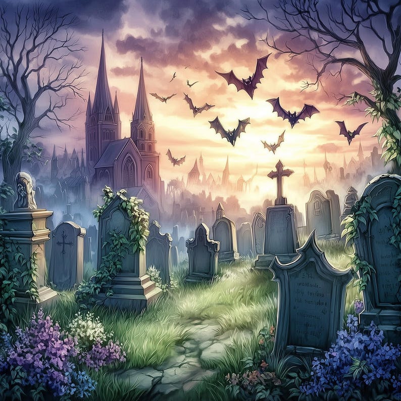 Gothic Cemetery Art, Halloween Scrapbook Paper (digital Download) - Etsy