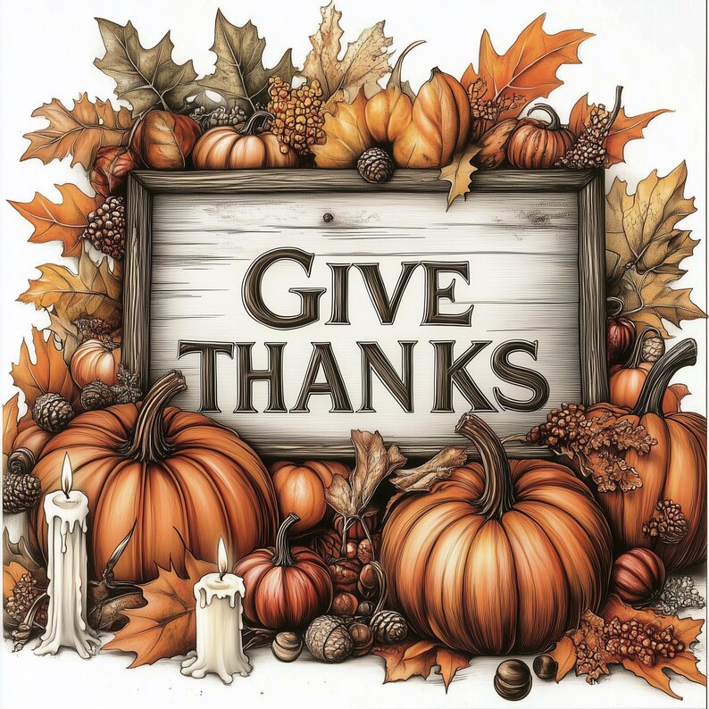 Give Thanks Fall Images, Thanksgiving Scrapbook Art (digital Download ...