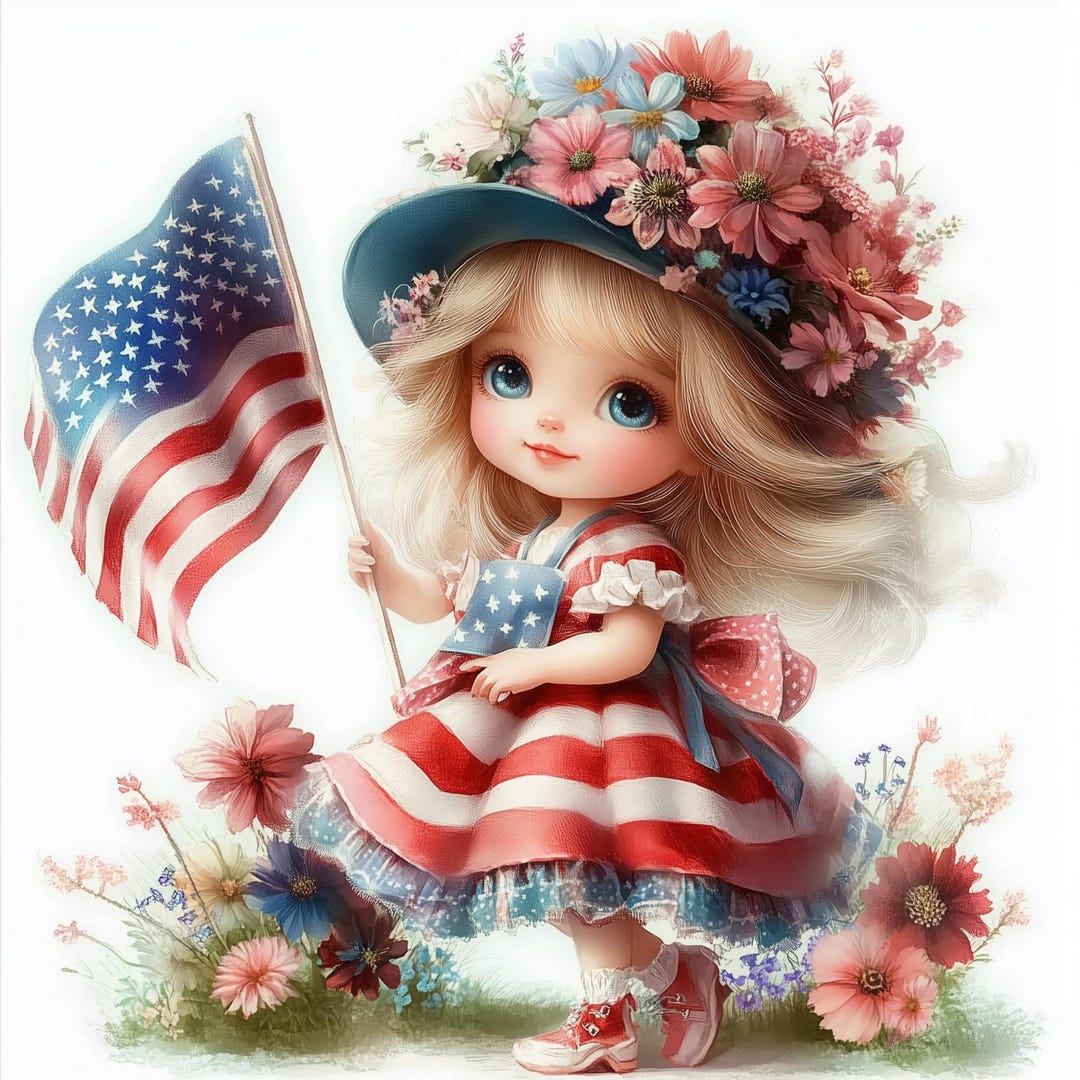 Patriotic Girl JPG, 4th of July Clip Art, Scrapbooking (digital ...