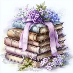 BOOK Lilac Purple Stack Vintage Jpg, Book Stack, Book Lover Clip Art ...