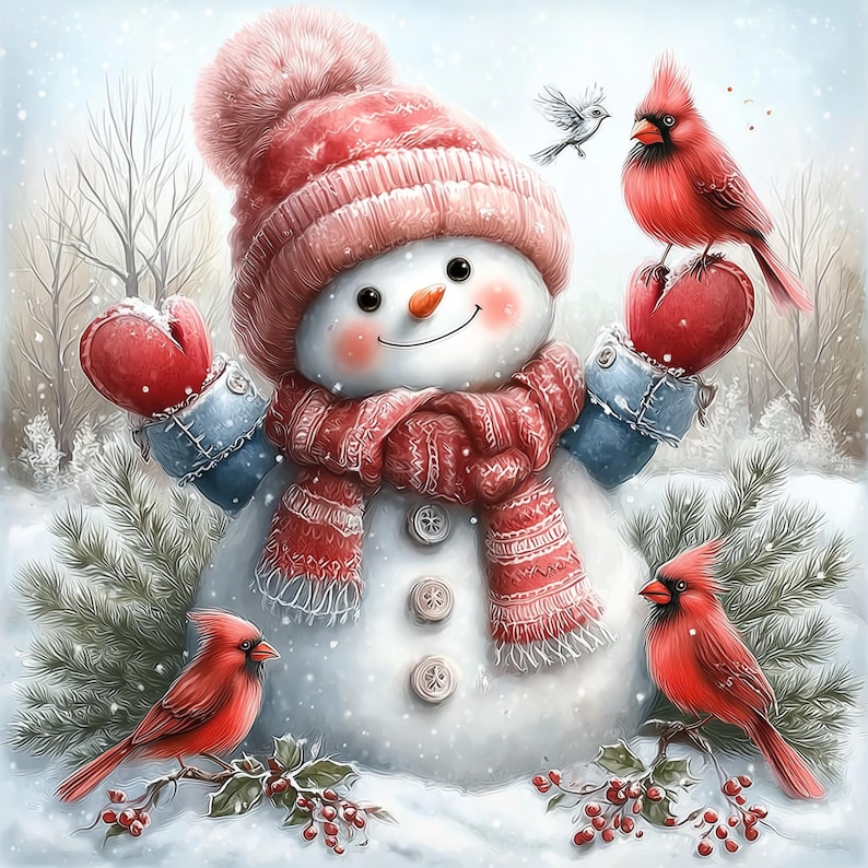 Cardinal Snowman Winter Jpgs, Scrapbooking and Junk Journaling (digital ...