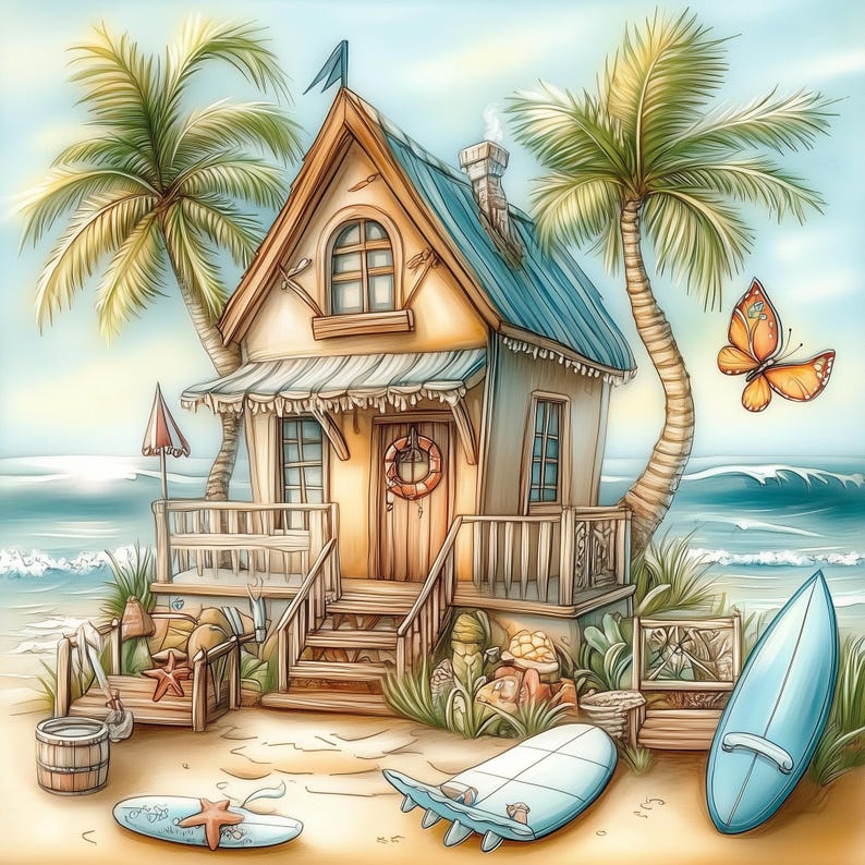 Beach Shack Jpgs, Nautical Scrapbooking, Card Making (digital Download ...