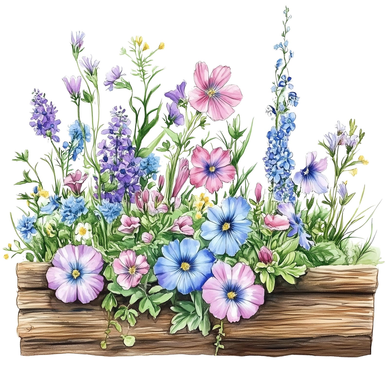 5 Wildflower Wooden Box PNG Clipart Bundle Digital Download - Etsy