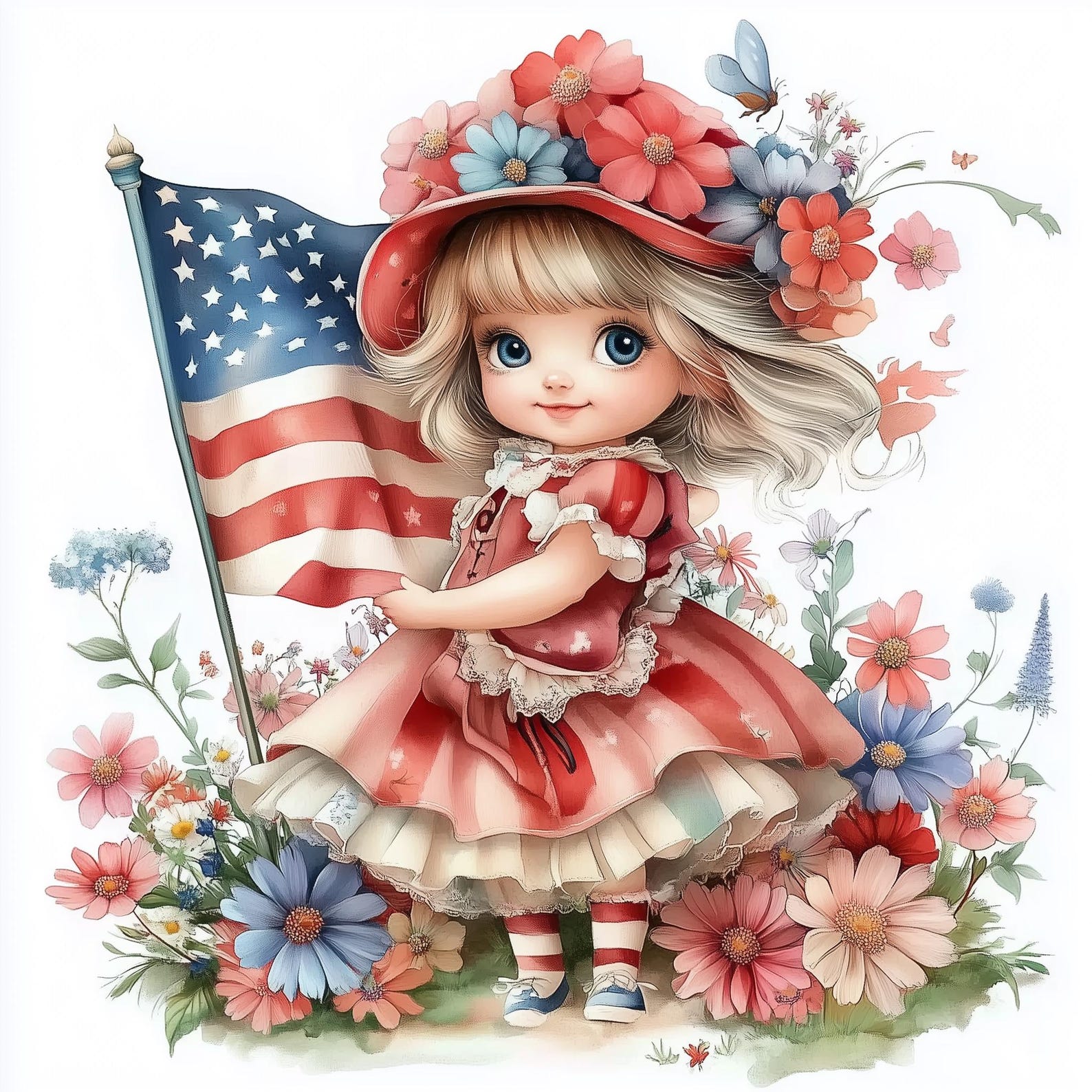 Patriotic Girl JPG, 4th of July Clip Art, Scrapbooking (digital ...