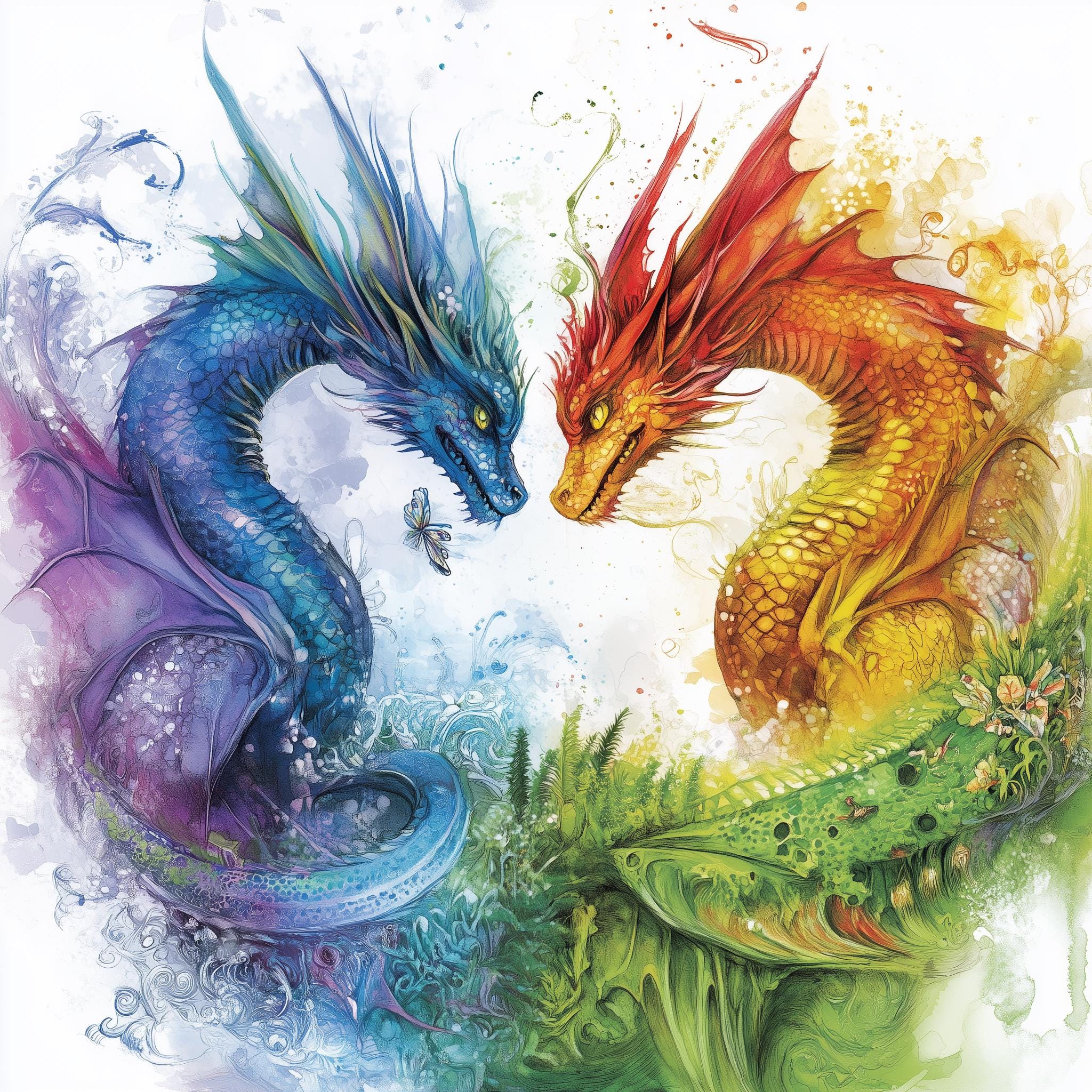 Watercolor Dragons Clipart, Colorful Fantasy Art (digital Download) - Etsy