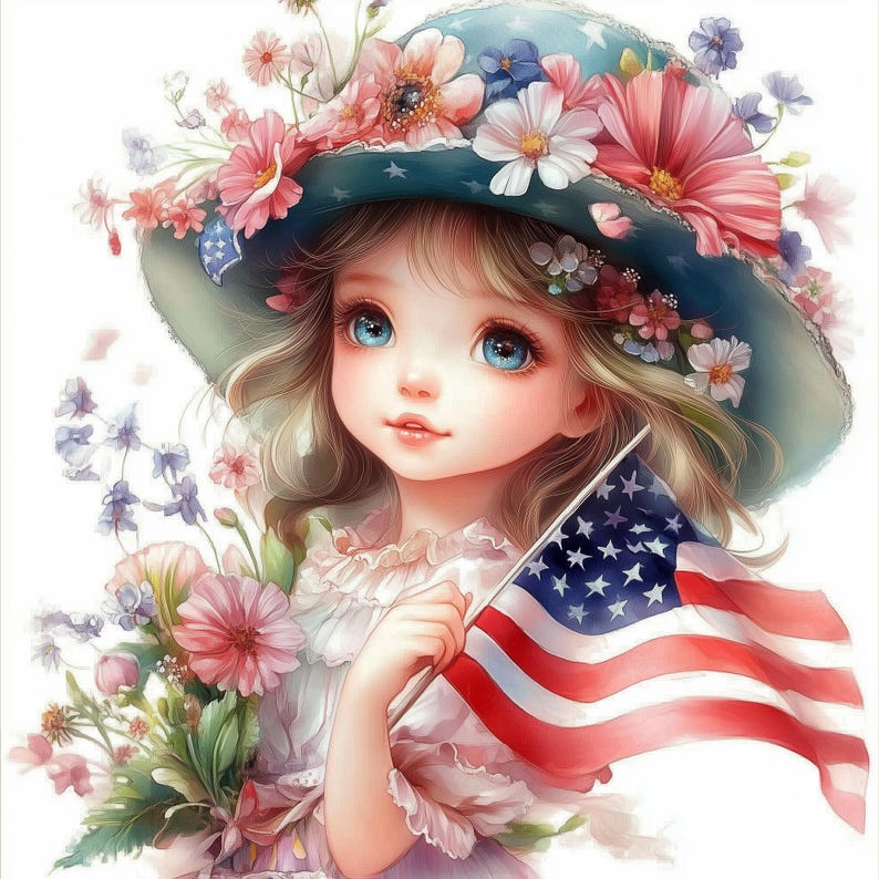 Patriotic Girl JPG, 4th of July Clip Art, Scrapbooking (digital ...