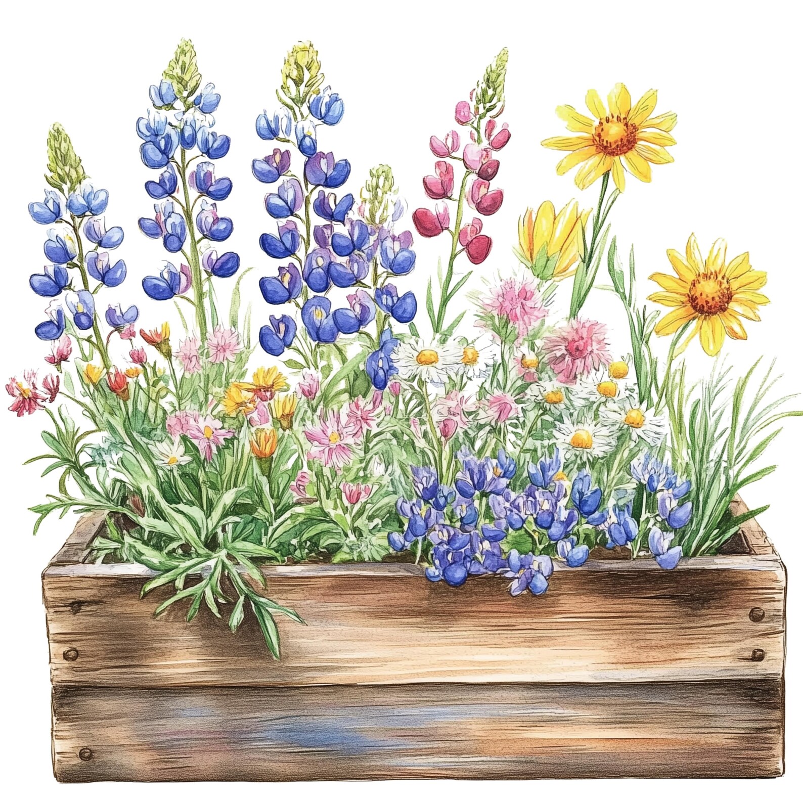 5 Wildflower Wooden Box PNG Clipart Bundle Digital Download - Etsy