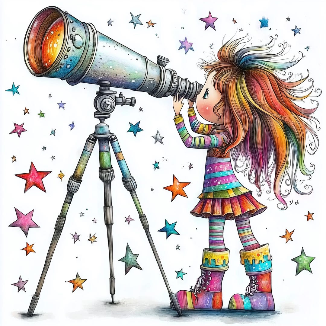 Whimsical Girl Star Gazing 10 High Resolution Watercolor Jpgs Junk ...