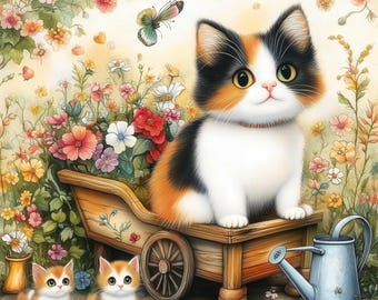 Whimsical Calico Cat Clip Art, 14 High Res Watercolor Jpgs for Junk ...