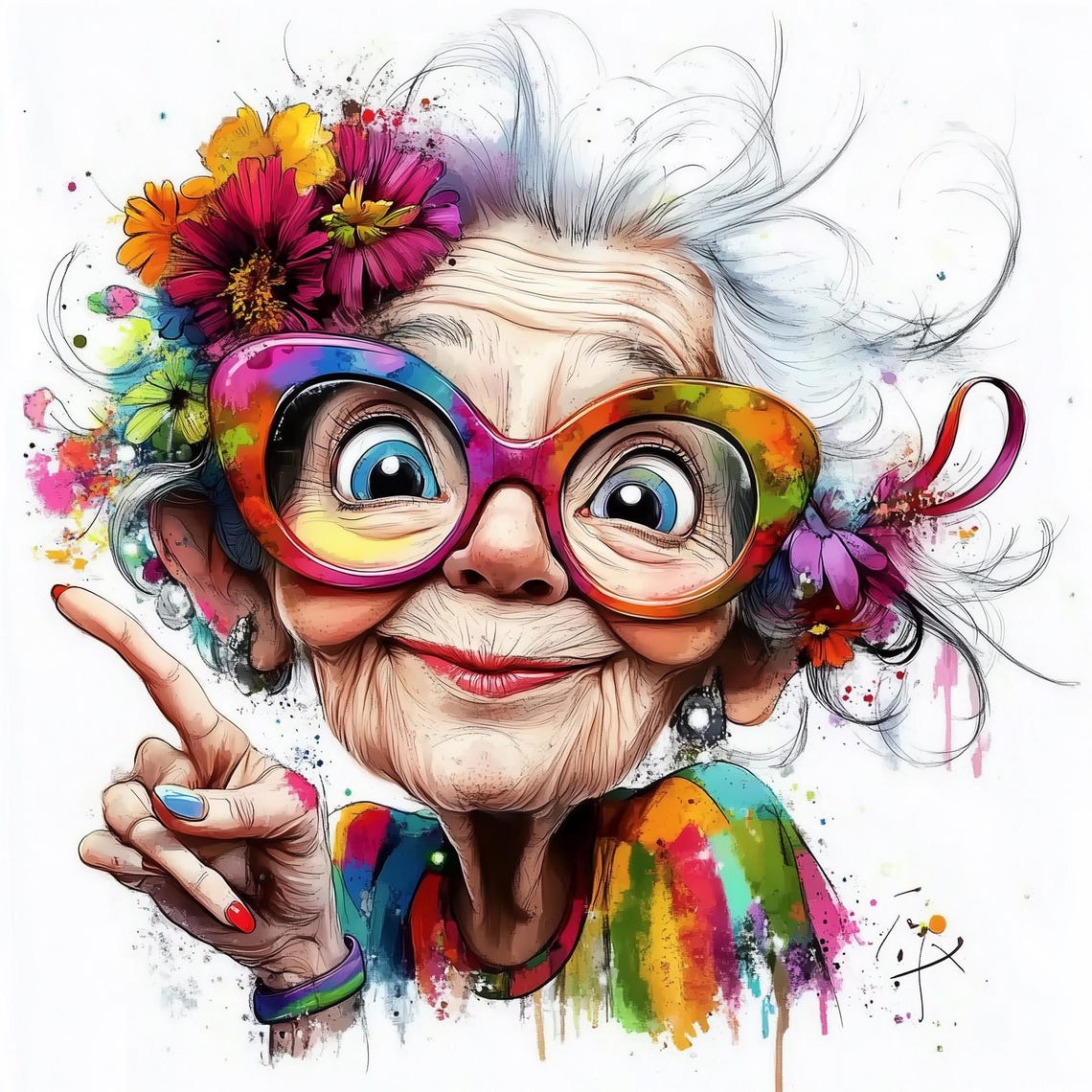 Whimsical Old Lady Clipart, Watercolor Granny Art (digital Download) - Etsy