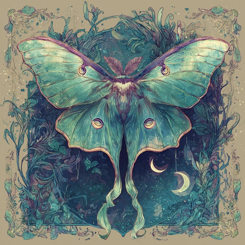 Luna Moth Watercolor Clip Art, Junk Journaling, Scrapbooking (digital ...