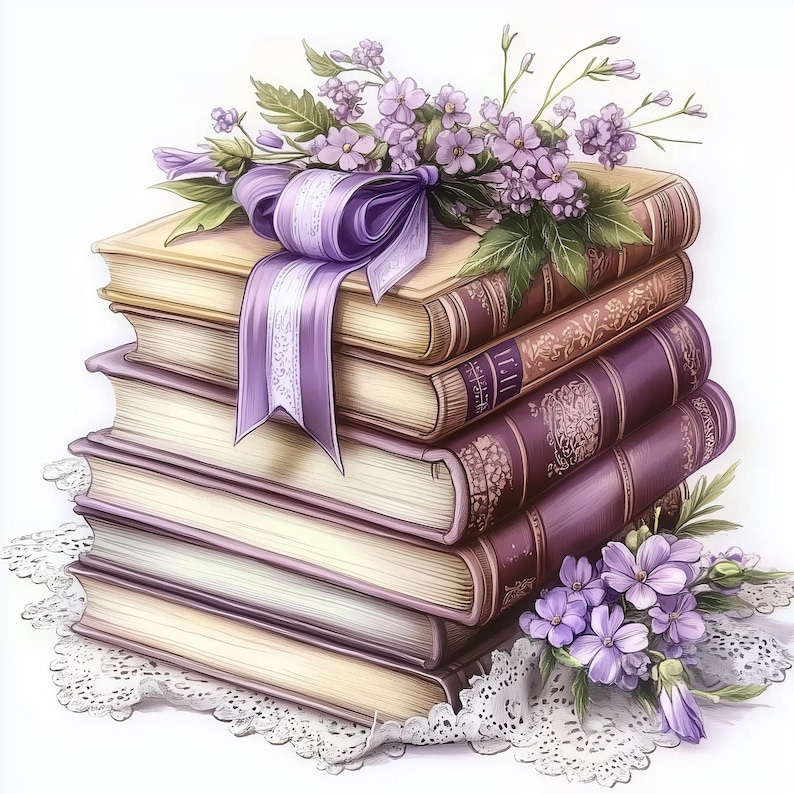 BOOK Lilac Purple Stack Vintage Jpg, Book Stack, Book Lover Clip Art ...